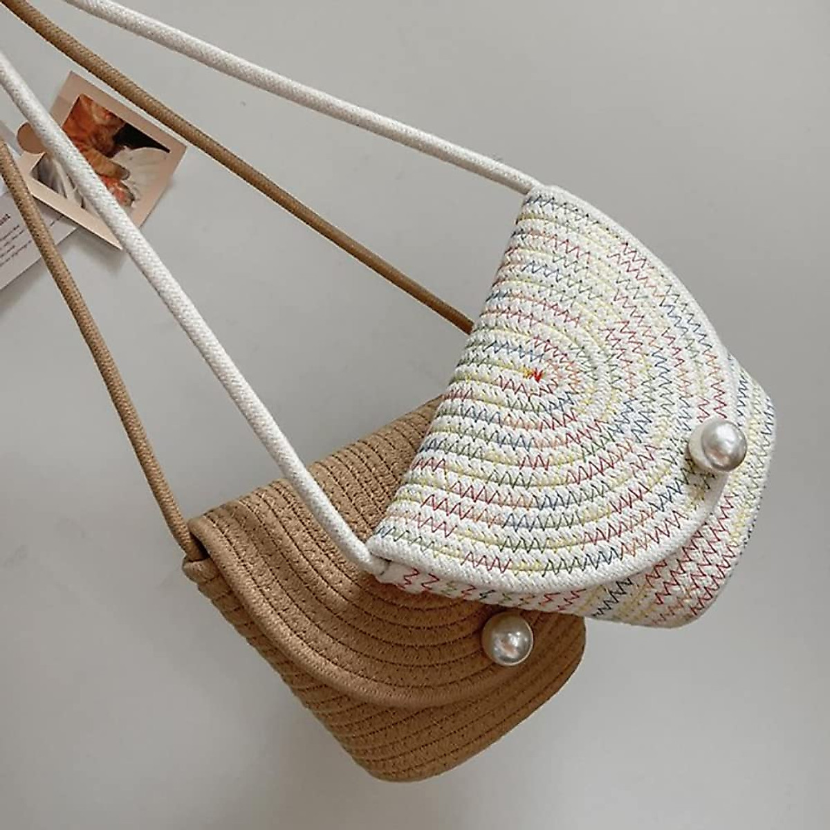 NIBD Straw Crossbody Bags for Women Mini Beach Bag, Woven Bucket Bag,Bohemian Summer Beach Basket Vacation Shoulder Bag (Brown)