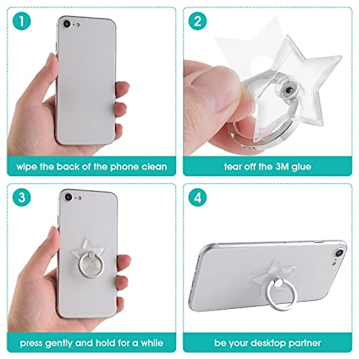 TIESOME Finger Kickstand Cell Phone Ring Holder, 3 Pcs Finger Ring Grip Stands 360° Rotation 180° Phone Ring Stand with Diamond Compatabile with Smartphones (Five-Pointed Star)