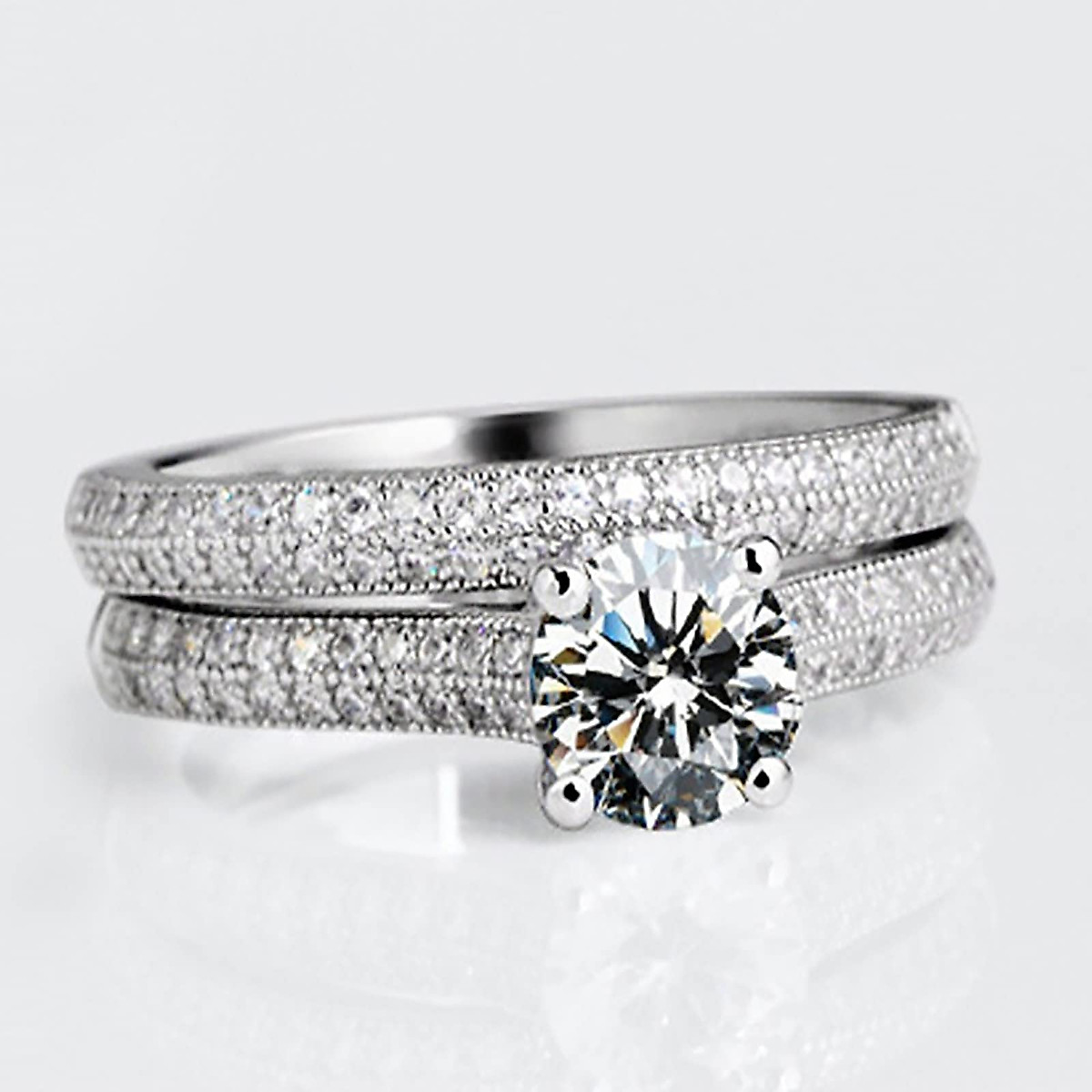 Stainless Steel Ring Sets Fashion Diamond Ring Set for Women Engagement Ring Jewelry Gifts (Silver, 7)