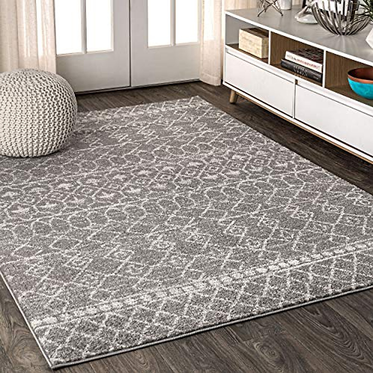JONATHAN Y MOH209B-8 Izil Moroccan Beni Souk Indoor Farmhouse Area-Rug Bohemian Minimalistic Geometric Easy-Cleaning Bedroom Kitchen Living Room Non Shedding, 8 X 10, Gray,Cream