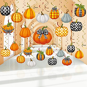 54 Pcs Fall Party Decorations, Thanksgiving Hanging Swirls Decorations, Pumpkin Maple Cutouts Hanging Swirls Ceiling Decorations for Autumn Harvest Party Supplies(Pumpkin)
