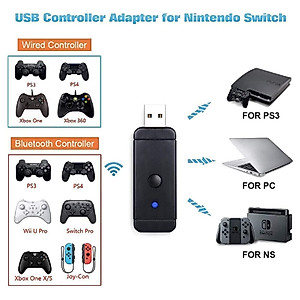 JZW-Shop Controller Adapter USB for N-Switch PS3 PC, Dongle Bluetooth Compatible with PS5/ PS3/ PS4/ Xbox 360/ Xbox One X/Wii U Pro/Windows PC/Switch Pro Controller Converter Adapter