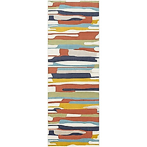Southfields Modern Farmhouse Contemporary Living Room Bedroom Kids Room Multicolor Area Rug - Colorful Rainbow Striped Modern Rug Carpet - Red, Yellow, Blue, Green - 5'3" x 7'3"