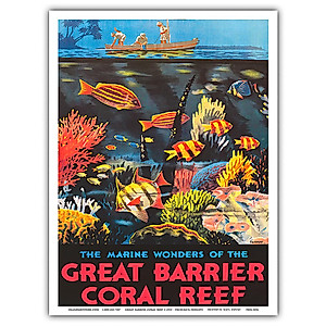 Queensland Australia - The Marine Wonders of the Great Barrier Coral Reef - Vintage Travel Poster by Percy Trompf c.1933 - Master Art Print (Unframed) 9in x 12in