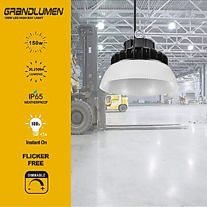 GRANDLUMEN LED High Bay UFO Light 150W, ETL Certified, 5000K Daylight White, LED Warehouse Lighting with PC Reflector