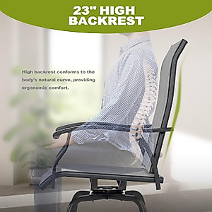 NUU GARDEN 3 Piece Outdoor Patio Bar Set, Patio Bar Furniture Set, Outdoor Tempered Glass Square Bar Table and Textilene Swivel High Backrest Bar Stools for Patio, Garden, Backyard, Gray and Black