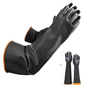22" Latex Chemical Resistant Gloves, Reusable Heavy Duty Long Rubber Gloves Dishwashing Gloves, Industrial Safety Gloves for Men, Forearm Protection Waterproof Resist Strong Acid, Alkali, Oil, XL Size
