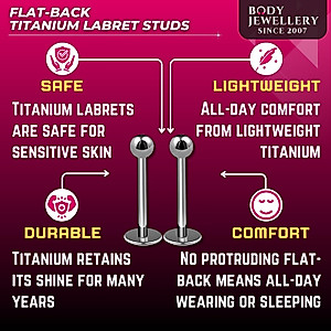 bodyjewellery 2pcs 16g Titanium Labret Studs Conch Piercing Lip Snake Bites Spider Ball Monroe Tragus Cartilage Helix B2ACX Pick Size (1/2 inch (12mm))