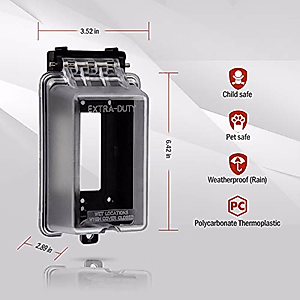 ENERLITES Outdoor Outlet Cover Extra-Duty in-Use Weatherproof Outdoor Decorator/GFCI Receptacle Outlets, Weatherproof Enclosure, 1-Gang 6.1” H x 3.4” W x 2.8” D, Clear Cover, IUC1V-D