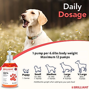 Brilliant Omega 3 Salmon Oil for Dogs & Cats - Norwegian Fish Oil Supplement with EPA & DHA Fatty Acids for Shedding, Allergy, Itching, Dry Skin & Joint Health - Skin and Coat Fish Oil Liquid, 40 Oz