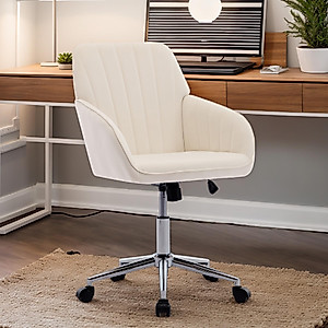Anwick Velvet Office Chair with Wheels, Modern Vanity Desk Chair, Adjustable Height, Rolling Chair with Arms for Home Office Living Room Bedroom (Beige)