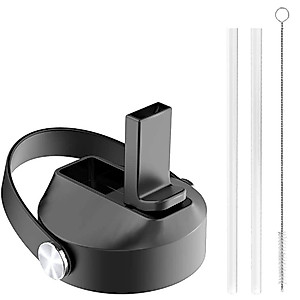 BUZIO Hydro Straw Lid Wide Mouth(BPA Free), Flip Top Cap for Hydro Flask Stainless Steel Water Bottle with 2 Straws and Brushes | Hydro Sports Straw Cap 18oz,32oz, 40oz, 64oz&87oz