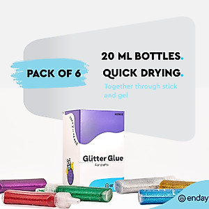 Glitter Glue for Crafts in Bright Classic Colors: Gold, Silver, Red, Green, Blue & Purple Used for Gluing, Drawing, Writing, Outlining (6 Pack)