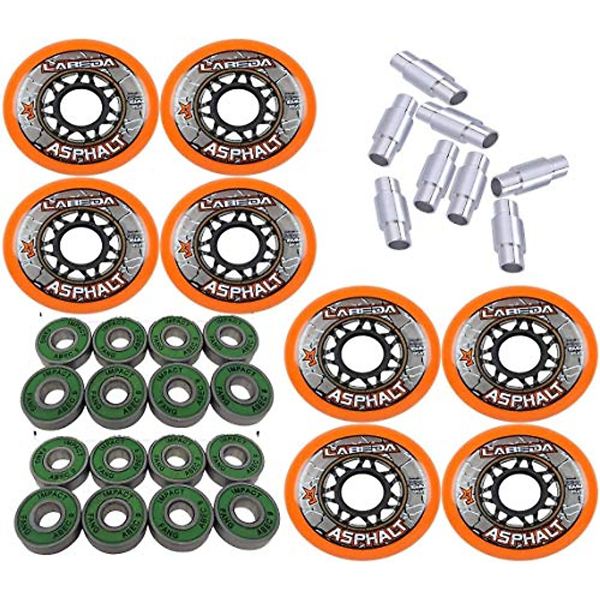 Labeda Asphalt Outdoor Inline Hockey Wheels (80mm, 8-Pack W/Bearings and Spacers)