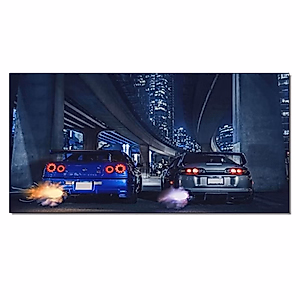 Posters Night Racing Art Poster Nissan Skyline Wall Art Boys Room Cool Poster Canvas Wall Art for Living Room Bedroom Office Kitchen Decor 08x16inch(20x40cm) Unframe-Style