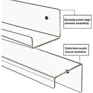 MIZUKUM 15-Inch Premium Clear Acrylic Wall Shelves: Versatile Floating Display Ledge for Books, Decor & Storage - Ideal for Living Room, Bedroom, Kitchen & Bathroom (6)