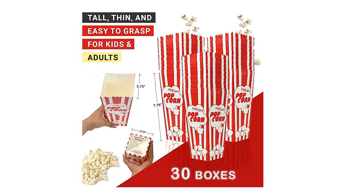 30 Retro Popcorn Boxes for Movie Nights - 46 Oz Each
