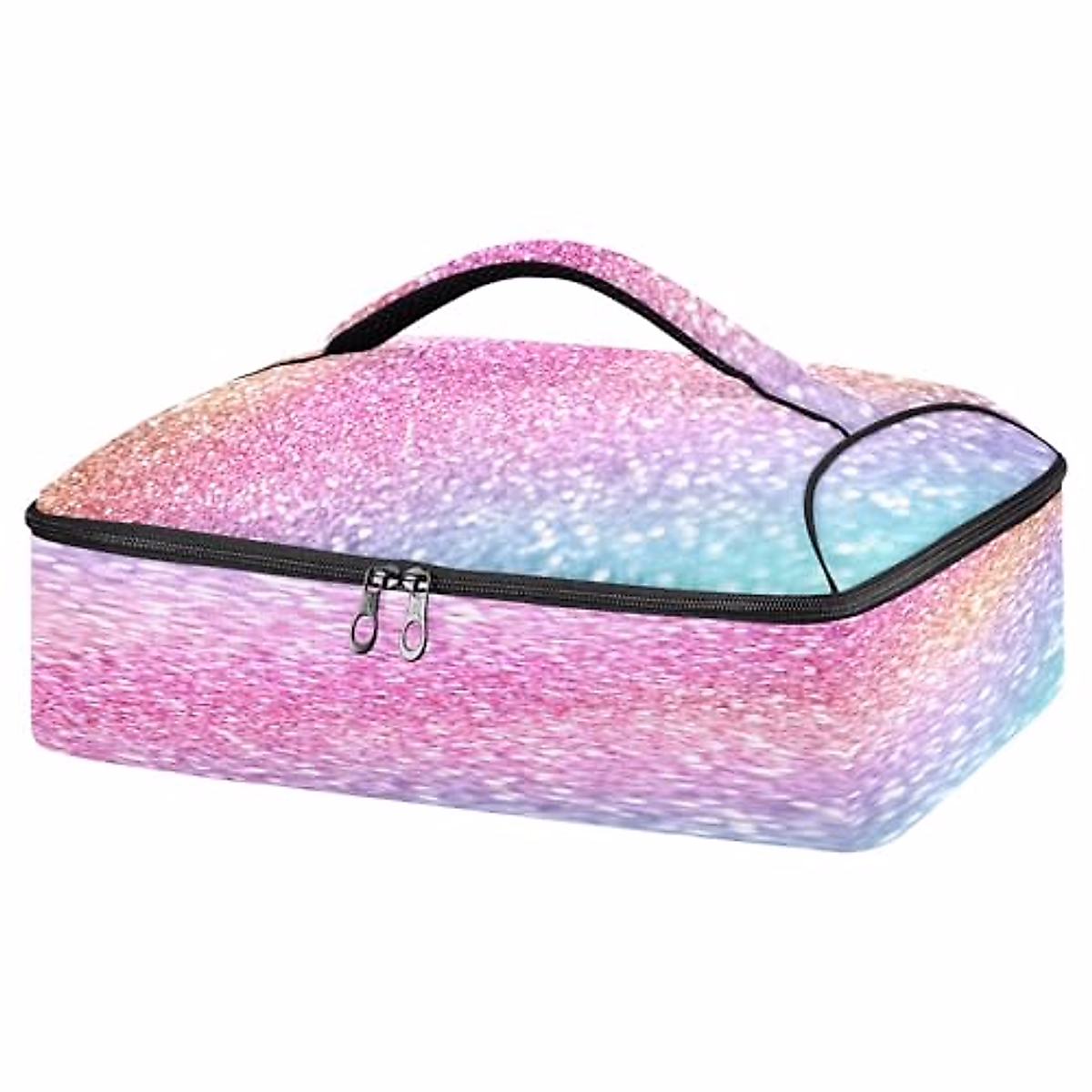 Kcldeci Insulated Thermal Food Carrier Insulated Casserole Carrier for Hot or Cold Food,Fun Rainbowcolor Glitter Sparkle Insulated Tote Bag for Potluck Cookouts Parties Picnic,Lasagna Lugger