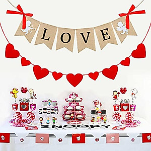 2 Pack Valentines Day Garland Valentines Day Decor Burlap Banner Rustic Love Hanging Banner Valentines Decoration Felt Heart Garland Banner Bunting Photo Props Party Supplies for Mantle Fireplace Wall