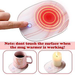 Nitial Christian Gifts Bible Verse Coffee Warmer with Mug Set for Women Pink Marble Mug Warming Plate Birthday Gift Christmas Gifts Graduation Gifts for Coworker Volunteer Teacher