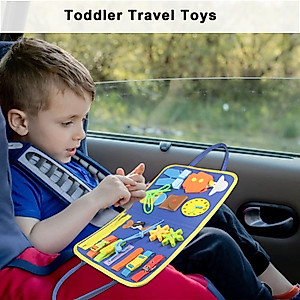 Busy Board Montessori Toys for 2 3 4 Year Old Sensory Toys for Toddlers 2-4 Boys & Girls Learning Toys Preschool Activity Board Toddler Travel Toys for Plane and Car Learning Basic Dress Skills