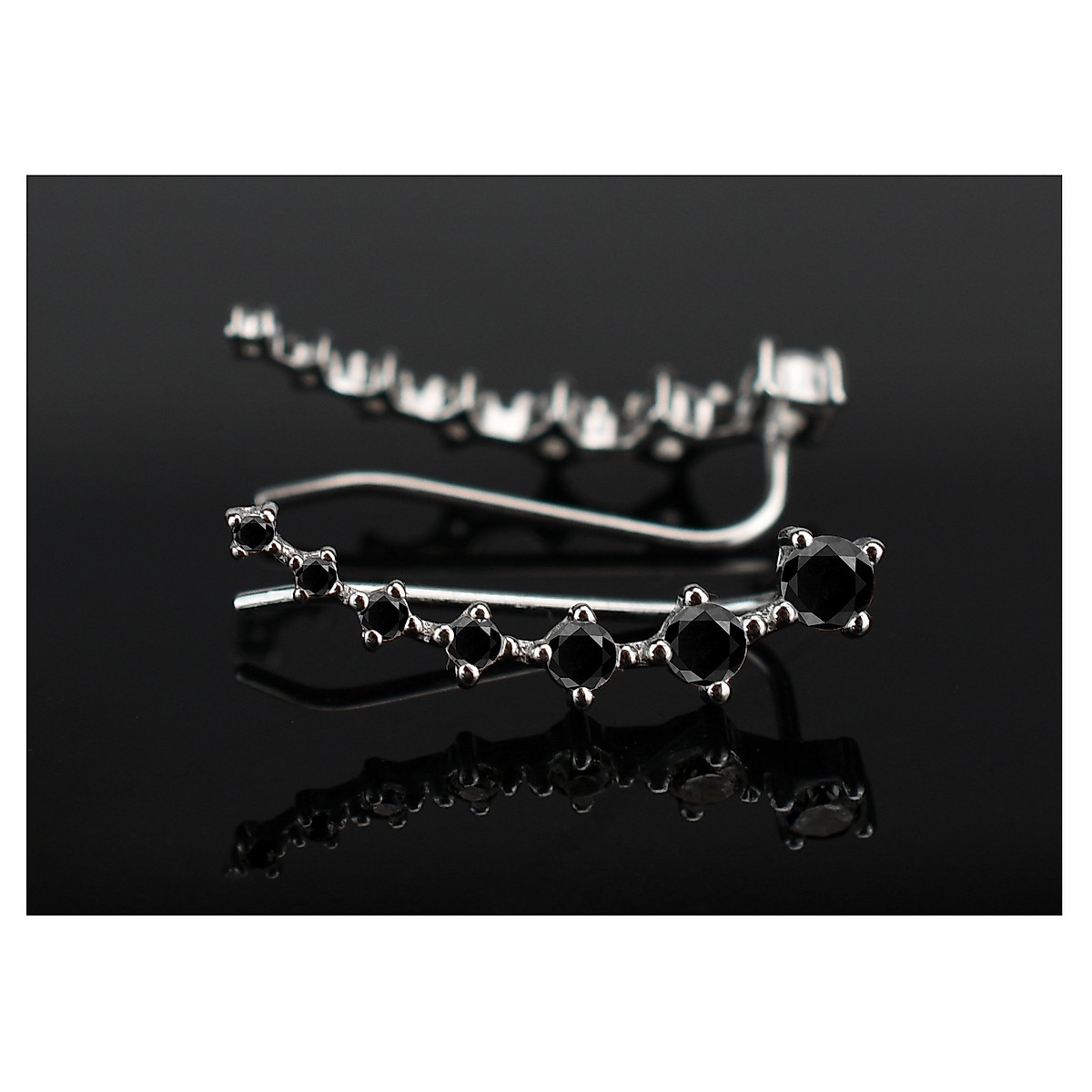 CZ Stud Earrings 925 Sterling Silver 18K Gold Plated Round Cubic Zirconia Hypoallergenic Set (7xing) (Black)