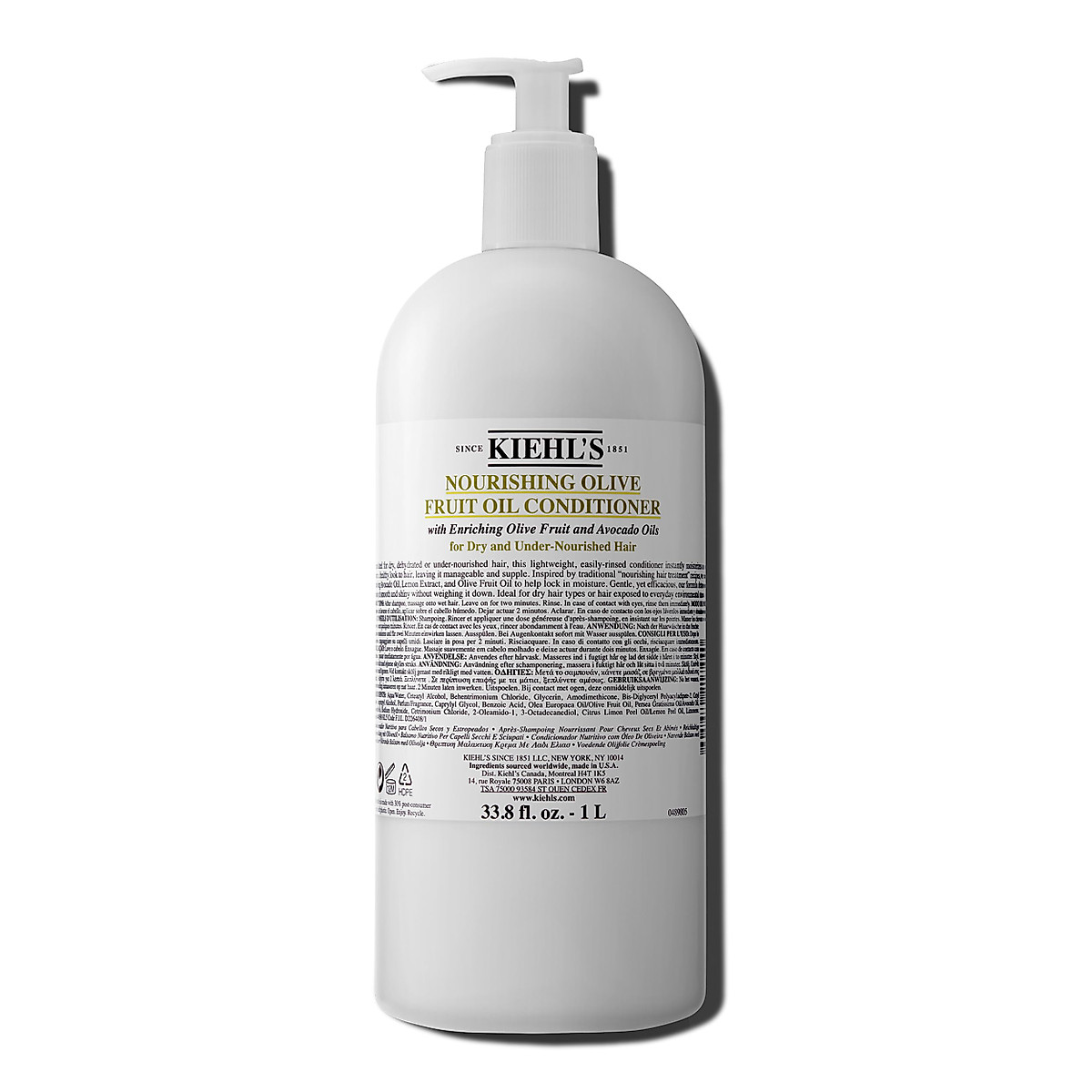 Kiehl's Nourishing Olive Fruit Oil Conditioner, Moisturizing Hair Conditioner for Dry & Damaged Hair, Promotes Shine, Helps Detangle, Lightweight Formula, with Avocado Oil - 33.8 fl oz /1 Liter