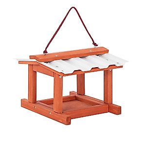 PETSFIT Wooden Bird Feeder, Fly Through Platform with PVC Roof for Outside Hanging, Garden Backyard Decor, Great for Attracting Birds, Gift for Bird Lovers