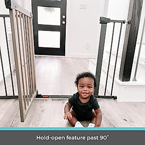 Toddleroo by North States Driftwood Extra Wide Auto Close Baby Gate: Self-Closing Child Gate with Hold-Open Feature. Pressure Mounted Baby Gate, Fits 29.75” to 52” Wide. (30" Tall, Graphite and Wood)