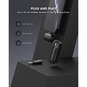 macvor Wireless Lavalier Microphones for iPhone,Android,2 Pack 2.4G Clip on Lapel Mini Mic with Noise Cancellation for Video Recording,Interview,Vlog,Live Streaming