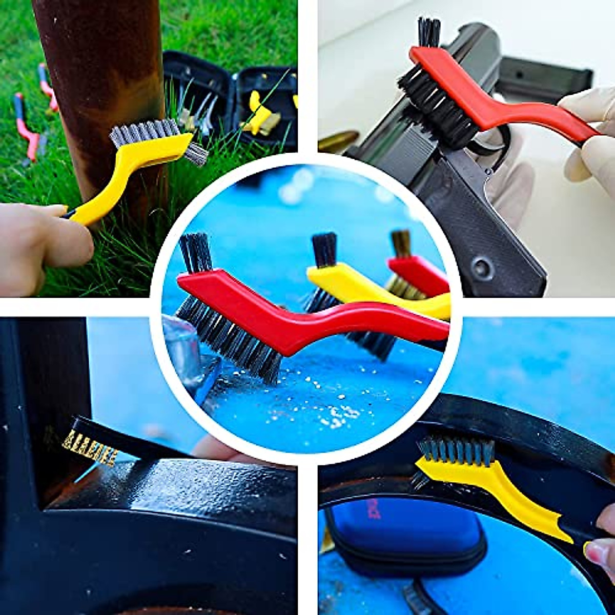 HUNTACE Small Wire Brush Set - Brass/ Stainless Steel/ Nylon Brushes for Cleaning Rust Removal, Dirt, Paint Scrubbing Wire Brush Set Double-Ended Cleaning Pick