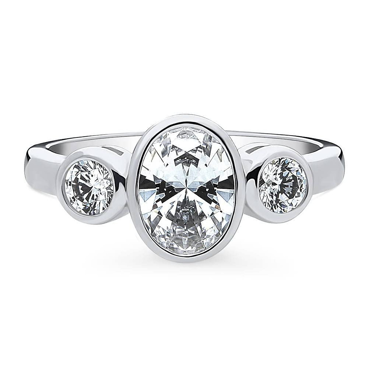 BERRICLE Sterling Silver 3-Stone Wedding Engagement Rings Oval Cut Cubic Zirconia CZ Anniversary Promise Ring for Women, Rhodium Plated Size 8