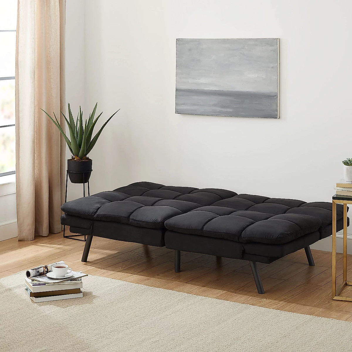 FIOXA Memory Foam Futon, Black Faux Suede Fabric (Color : Black)