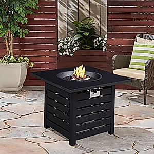 Outdoor Patio Fire Pit Table, 40,000 BTU Square Metal Propane Gas Firepit with Tabletop and Lava Rock for Outside Garden Backyard Deck Patio, 31.77 Inch Black