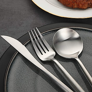 Devico Matte Silverware Set, 20-Piece 18/10 Stainless Steel Flatware Cutlery Utensils Tableware Set Service for 4, Great Gift for Friends/Family, Dishwasher Safe (4 sets, Silver-A)