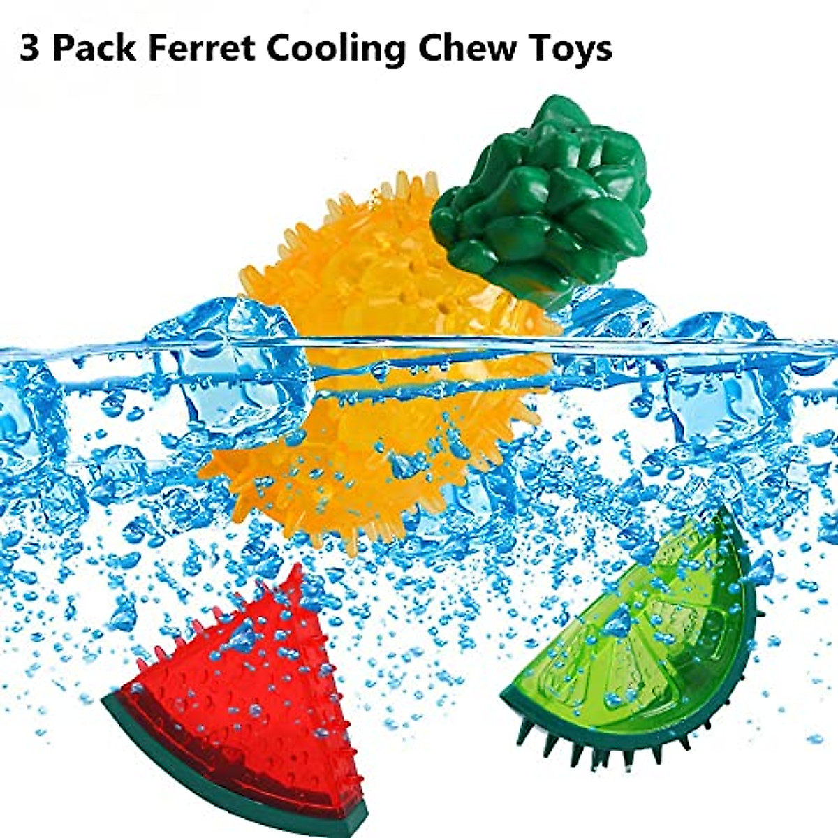 HAICHEN TEC 3 Pack Ferret Cooling Chew Toys, Frozen Fruit Shape Teething Toy for Ferret, Durable Bite Resistant Summer Interactive Squeaky Toys Pet Treat Training Tools for Small Animal (3 Pack)