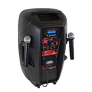 Rockville 15" Rechargable Powered 800W PA DJ Speaker, 2 Mics, Bluetooth (RAM15BT V2)