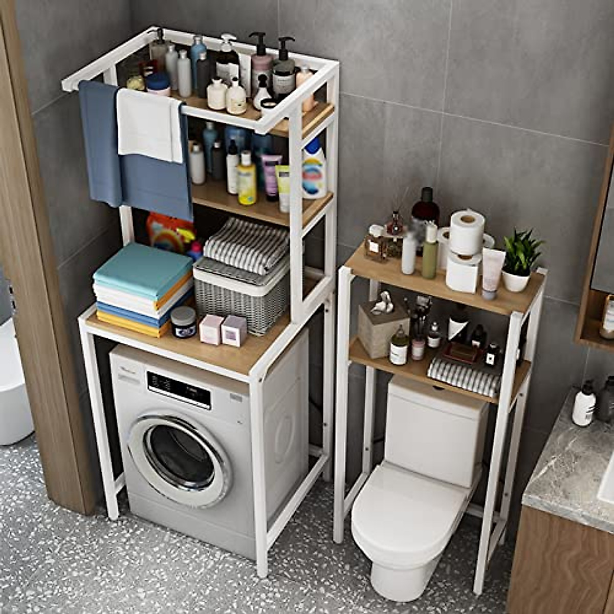 BKGDO Washer Storage Frames Floor Standing for Over Toilet,Bathroom Shelf,Multi-Purpose Washinghine Shelf,Washinghine Storage Rack Bathroom Organizer/White