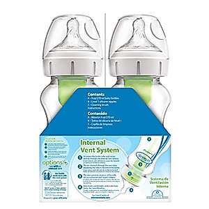 Dr. Brown’s Natural Flow® Anti-Colic Options+™ Wide Baby Bottles, 9 oz/270ml, with Level 1 Slow Flow Nipple, 4 Pack Good Morning/Good Night Gift Set