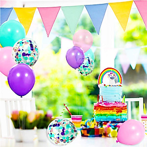 Unicorn Balloons 40 Pack, 12 Inch Light Purple Pink Seafoam Blue Latex Balloons with Confetti Balloon for Party Supplies Graduation Wedding Baby Shower Unicorn Birthday Decorations with Ribbon
