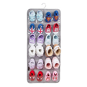 PACMAXI Over The Door Shoes Organizer for 12 Pairs of Baby Shoes Boys Girl, Hanging Baby Shoe Organizer with Hanger(Polyester Material-Grey)