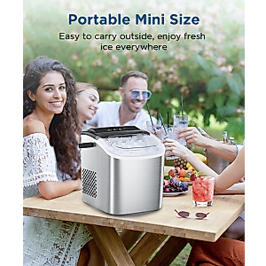 COWSAR Ice Maker Countertop, Stainless Steel Portable Ice Maker Machine with Self-Cleaning, 26.5lbs/24Hrs, 6 Mins/9 Pcs Bullet Ice, Perfectly for Home Use, Gift