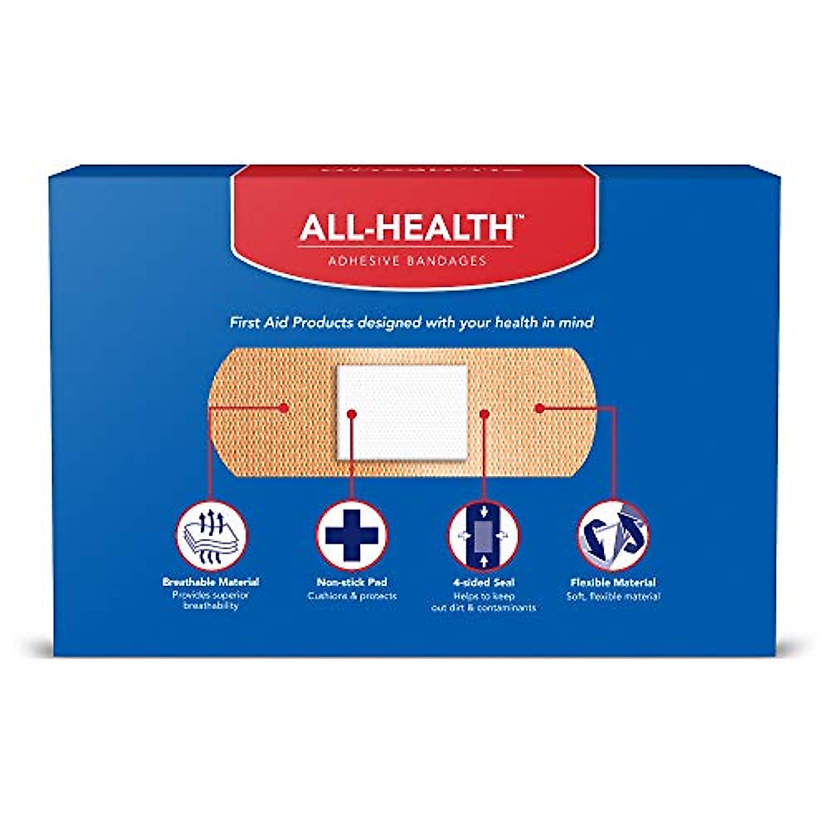 All Health Flexible Fabric Adhesive Bandages, Assorted Sizes Variety Pack, 200 ct | Flexible Protection for First Aid and Wound Care