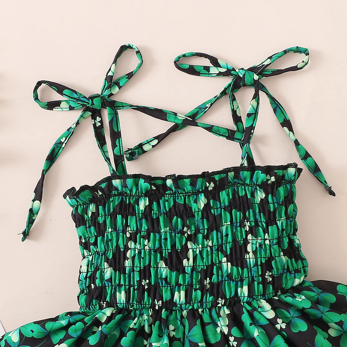 Toddler Baby Girl Summer Clothes Kid Clover Sleeveless Sling Ruffle Layered Dress+Headband St. Patrick's Day 2Pcs Set (Green B, 12-18 Months)