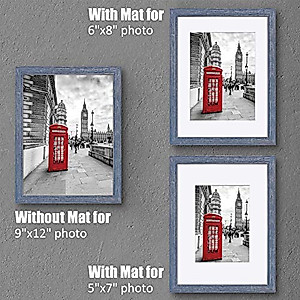 9x12 Picture Frames Blue Solid Wood Display Pictures 6x8 or 5x7 with Mat or 9x12 without Mat - Farmhouse Distressed 9 x 12 Inch Photo Frame with 2 Mats Wall Mounting or Table Top - Set of 1…