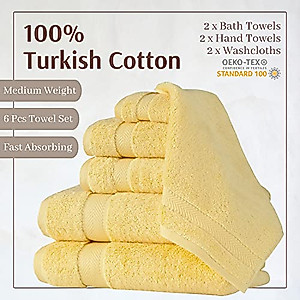 TEXTILOM 100% Turkish Cotton 6 Pcs Bath Towel Set, Luxury Bath Towels for Bathroom, Soft & Absorbent Bathroom Towels Set (2 Bath Towels, 2 Hand Towels, 2 Washcloths)- Yellow