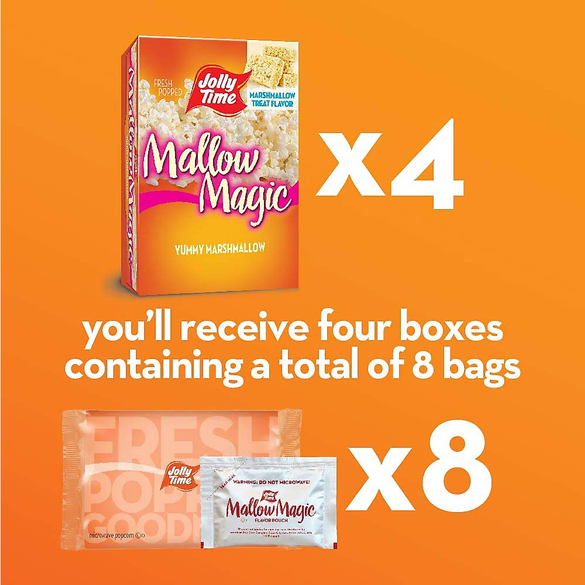 Jolly Time Mallow Magic, Sweet Marshmallow Microwave Popcorn with Candy Coated Sugar Topping for an Easy Gourmet Treat (Mallow Magic, 4.4 Ounce (Pack of 8))