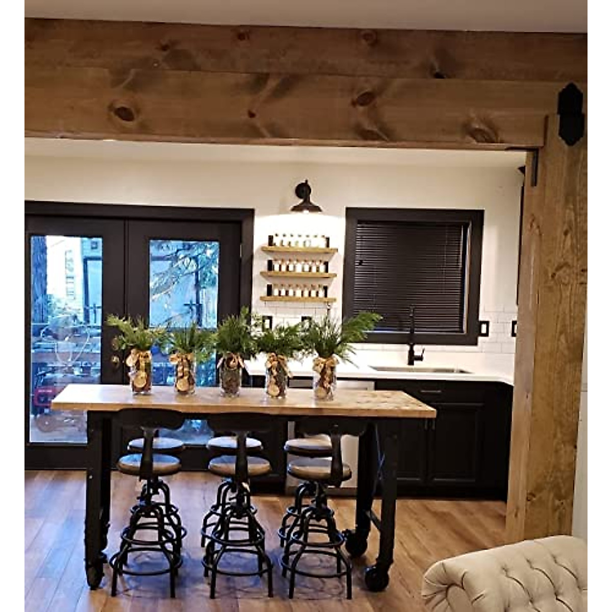 LOKKHAN Adjustable Swivel Kitchen Counter Stool with Backs-20.47"-25.59" Tall Rustic Farmhouse Industrial Bar Stools Set of 2 Breakfast Dining Cafe Stool,Welded Legs Black Metal Wooden Seat