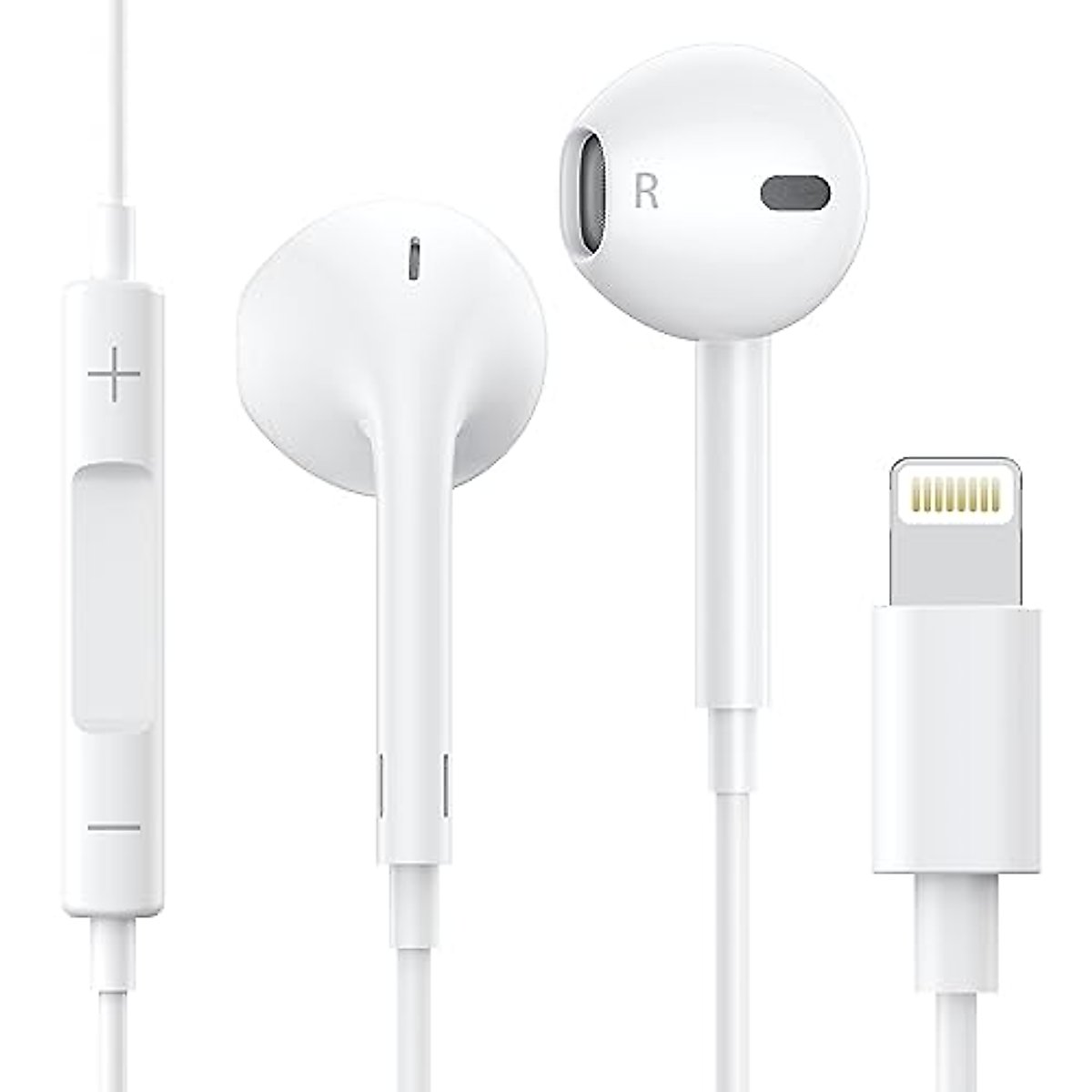 Apple Earbuds Headphones with Lightning Connector [Apple MFi Certified] Built-in Microphone & Volume Control, Noise Isolating Wired Earphones for iPhone 14/13/12/11/XR/XS/X/8/7 Support All iOS
