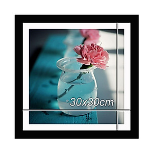 Betionol Diamond Painting Frames, Display 12x12in/30x30cm Diamond Painting Pictures or Photos, Black Natural Solid Wood Picture Frame with Acrylic Protection Glass, Back Mat And Hanging Kit